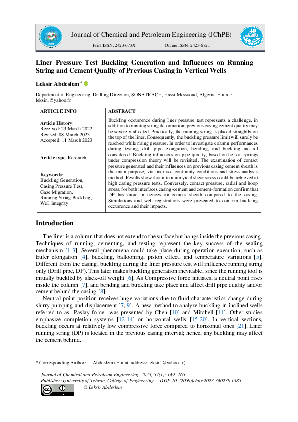 (PDF) Liner Pressure Test Buckling Generation and Influences on Running ...
