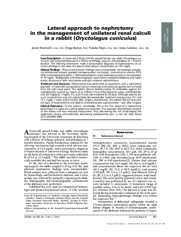 (PDF) Lateral approach to nephrotomy in the management of unilateral ...