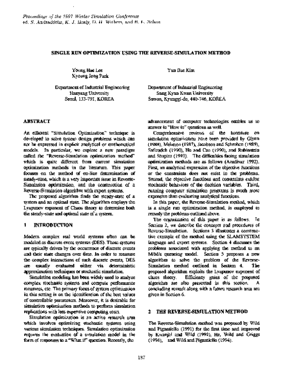 (PDF) Single run optimization using the reverse-simulation method