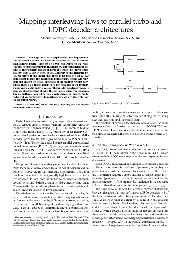 (PDF) Mapping Interleaving Laws to Parallel Turbo and LDPC Decoder Architectures