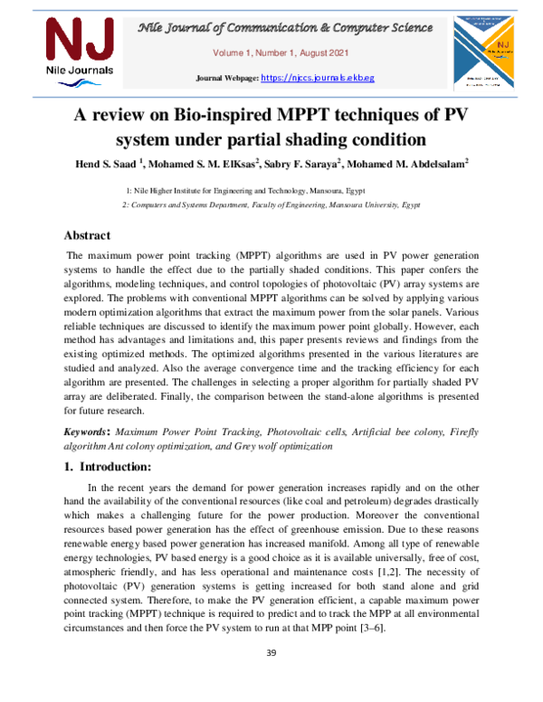 (PDF) A review on Bio-inspired MPPT techniques of PV system under partial shading condition ...