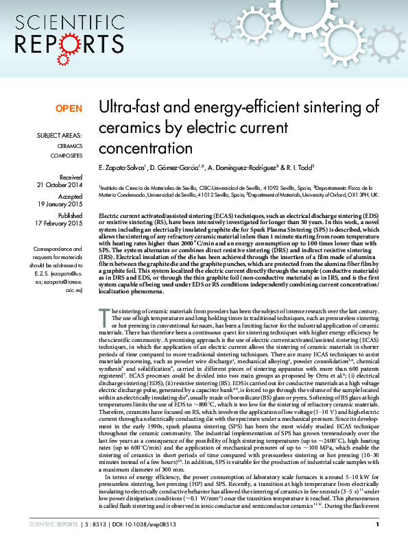 (PDF) Ultra-fast and energy-efficient sintering of ceramics by electric ...