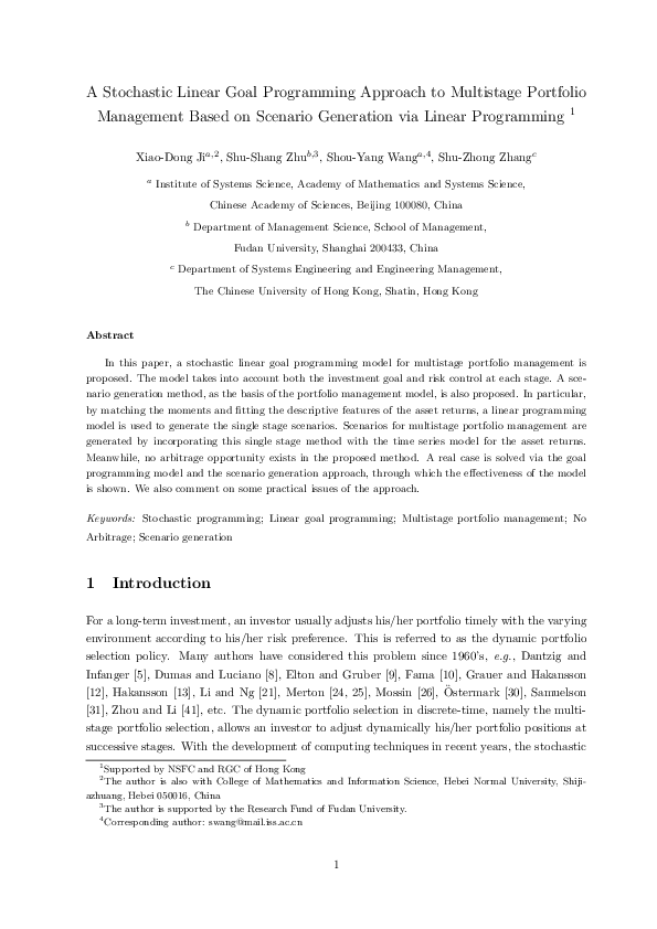 Pdf A Stochastic Linear Goal Programming Approach To Multistage