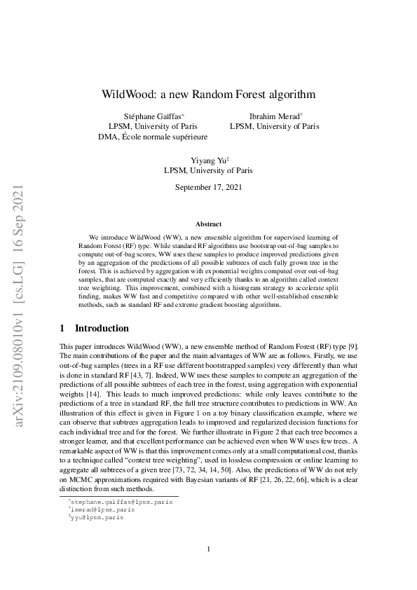 (PDF) WildWood: a new Random Forest algorithm