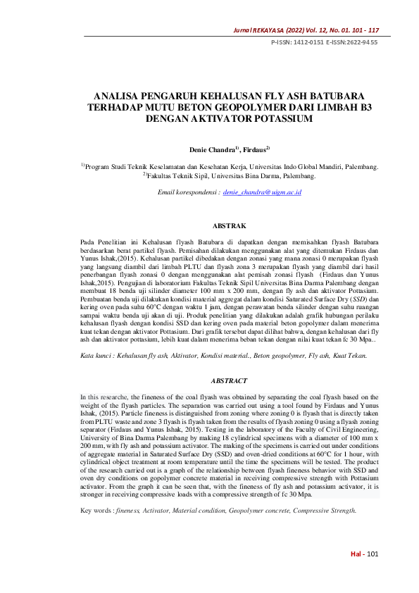(PDF) Analisa Pengaruh Kehalusan Fly Ash Batubara Terhadap Mutu Beton Geopolymer Dari Limbah B3 ...