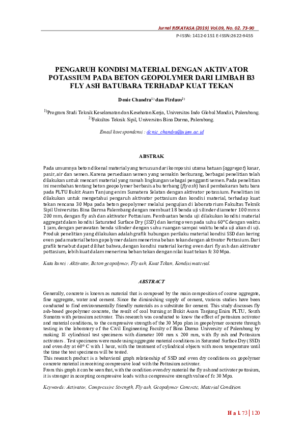 (PDF) PENGARUH KONDISI MATERIAL DENGAN AKTIVATOR POTASSIUM PADA BETON GEOPOLYMER DARI LIMBAH B3 ...