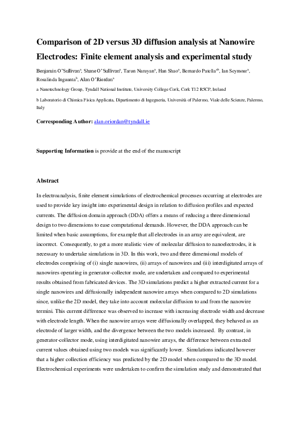 Pdf Comparison Of 2d Versus 3d Diffusion Analysis At Nanowire