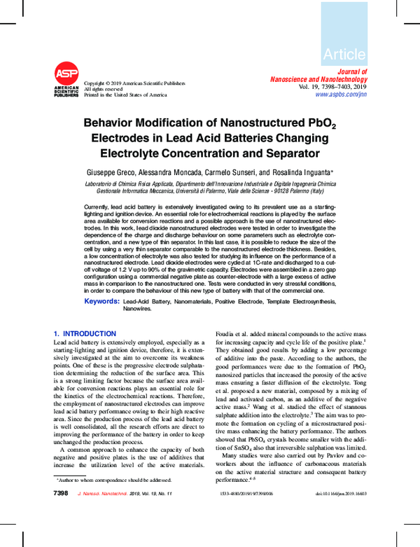(PDF) Behavior Modification of Nanostructured PbO2 Electrodes in Lead ...