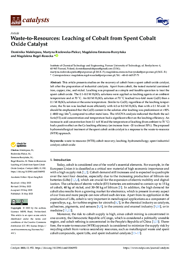 (PDF) Waste-to-Resources: Leaching of Cobalt from Spent Cobalt Oxide ...