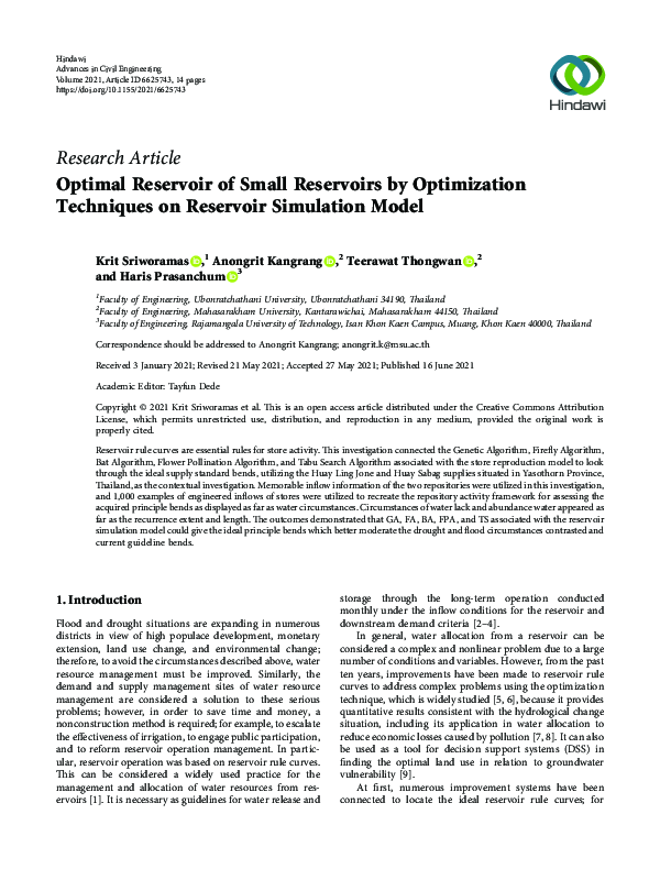 (PDF) Optimal Reservoir of Small Reservoirs by Optimization Techniques on Reservoir Simulation Model