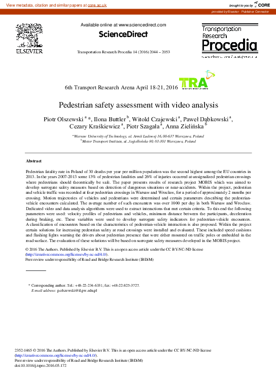 (PDF) Pedestrian Safety Assessment with Video Analysis
