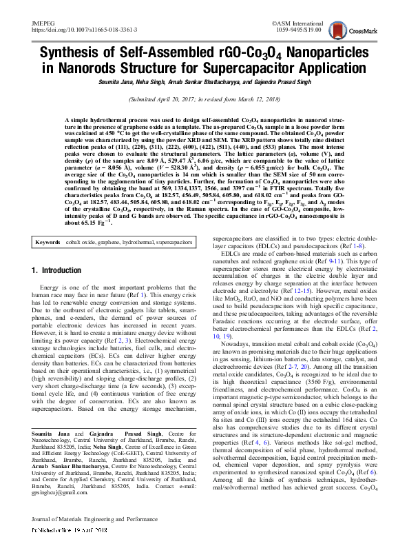 (PDF) Synthesis of Self-Assembled rGO-Co3O4 Nanoparticles in Nanorods Structure for ...