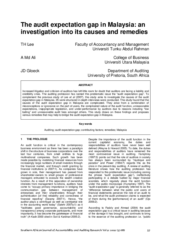 (PDF) The audit expectation gap in Malaysia: an investigation into its causes and remedies