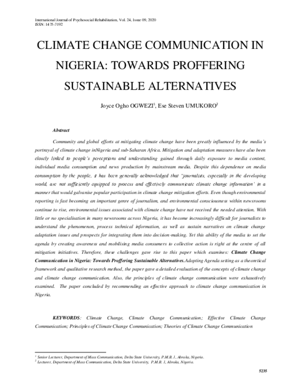 (PDF) CLIMATE CHANGE COMMUNICATION IN NIGERIA: TOWARDS PROFFERING ...
