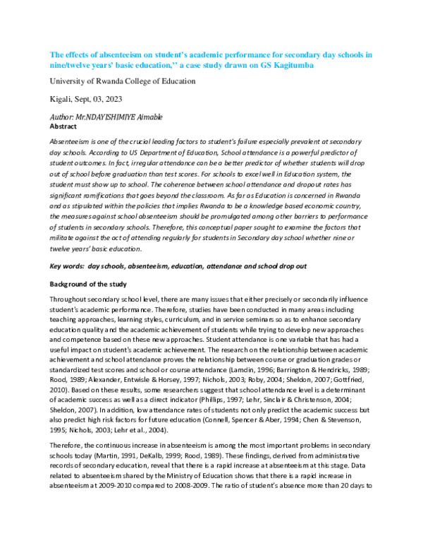 (PDF) The effects of absenteeism on student's academic performance for ...