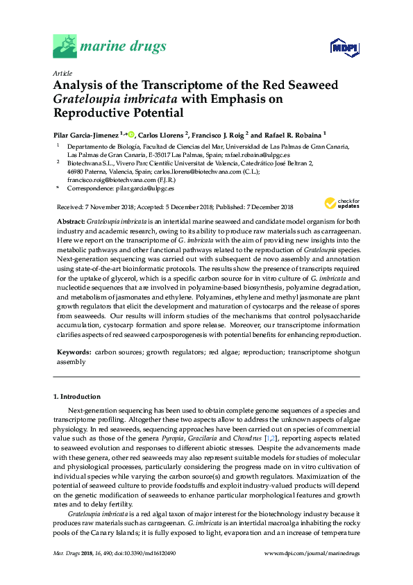 (PDF) Analysis of the Transcriptome of the Red Seaweed Grateloupia ...