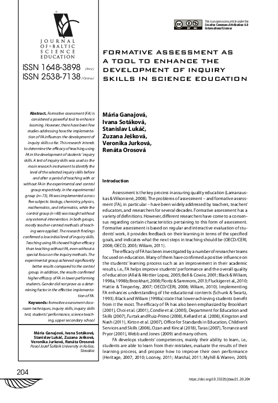 (PDF) Formative Assessment as a Tool to Enhance the Development of ...