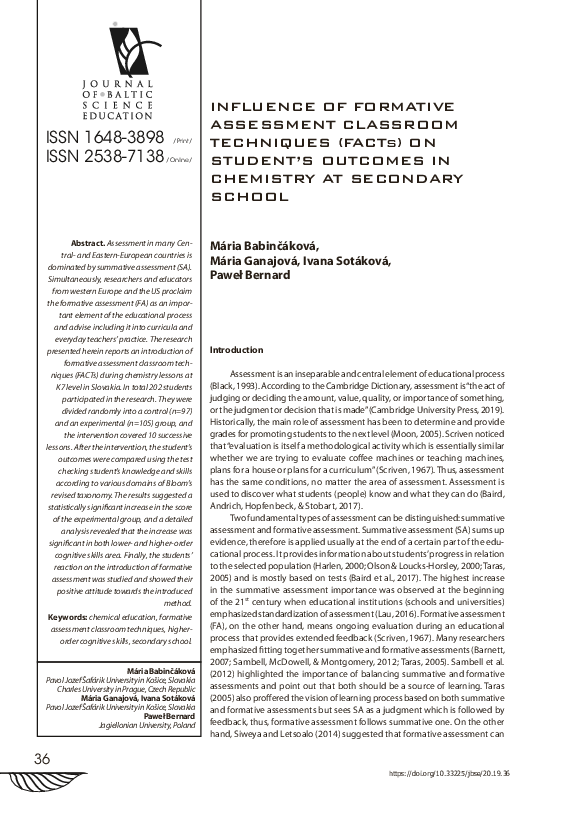 (PDF) INFLUENCE OF FORMATIVE ASSESSMENT CLASSROOM TECHNIQUES (FACTs) ON ...