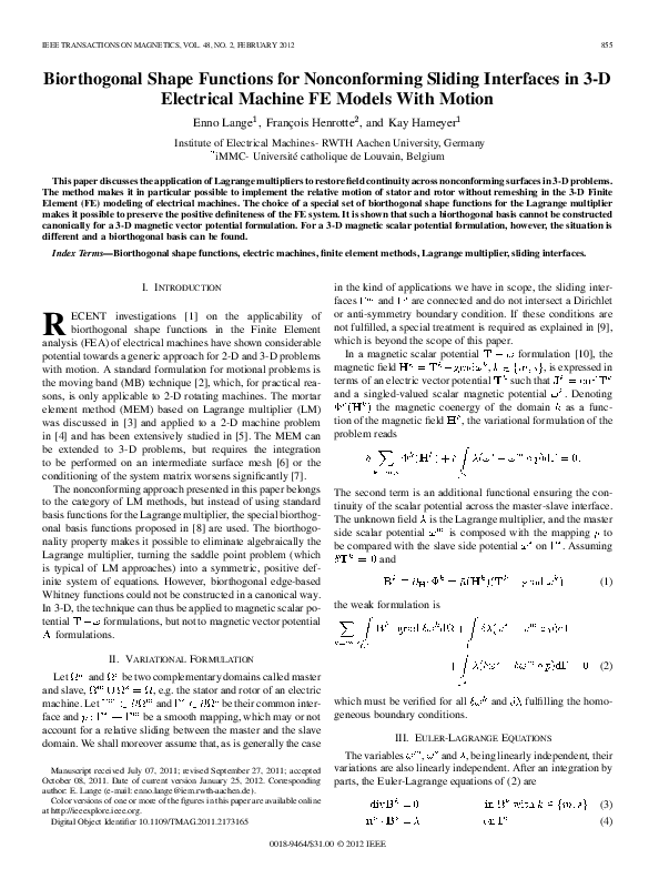 (PDF) Biorthogonal Shape Functions for Nonconforming Sliding Interfaces ...
