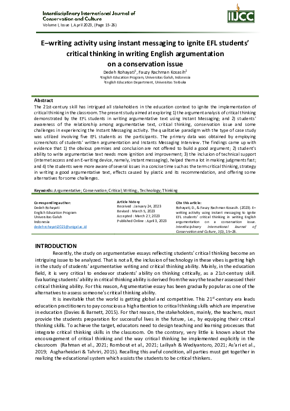 (PDF) E–writing activity using Instant Messaging to ignite EFL students ...