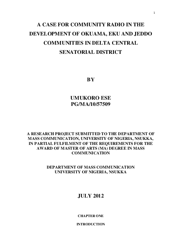 (PDF) A CASE FOR COMMUNITY RADIO IN THE DEVELOPMENT OF OKUAMA, EKU AND ...