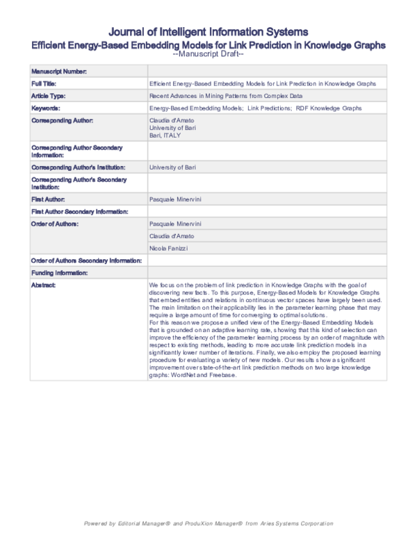 (PDF) Efficient energy-based embedding models for link prediction in ...