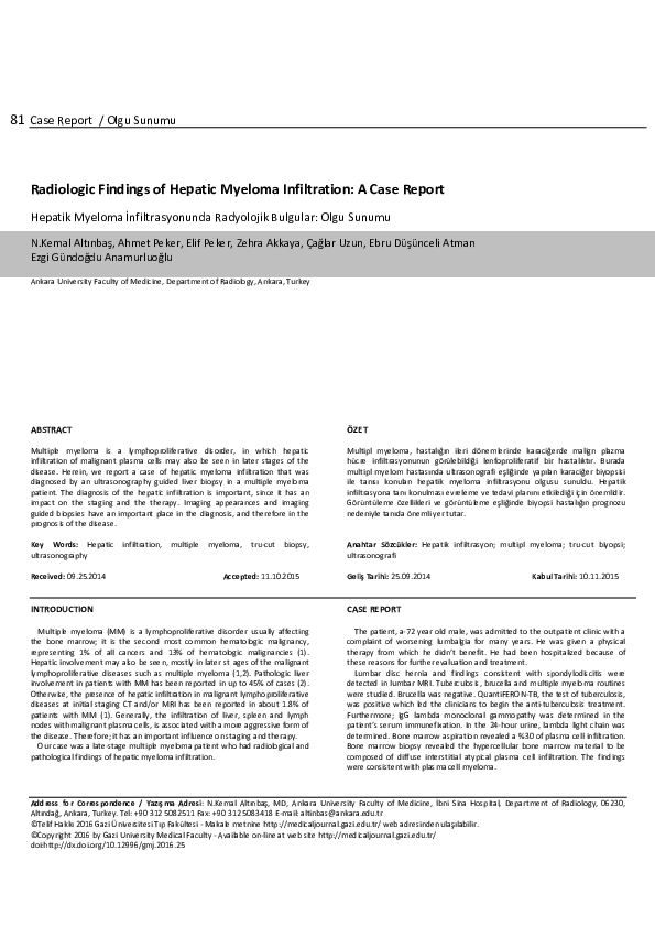 (PDF) Radiologic Findings of Hepatic Myeloma Infiltration: A Case Report