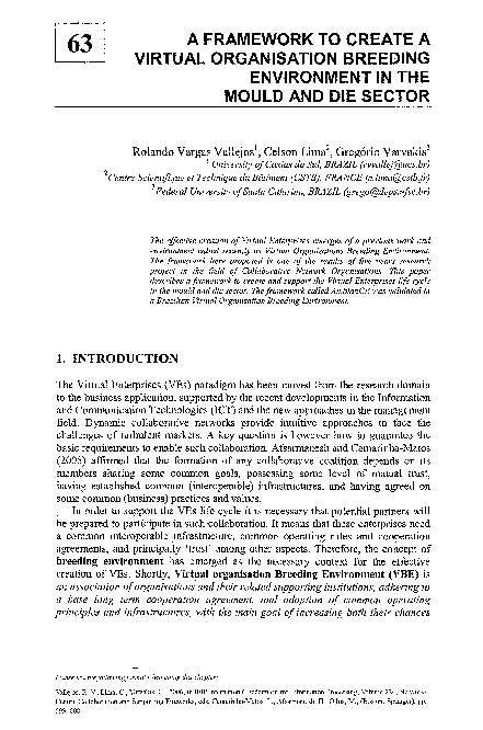 (PDF) A Framework To Create A Virtual Organization Breeding Environment In The Mould And Die ...