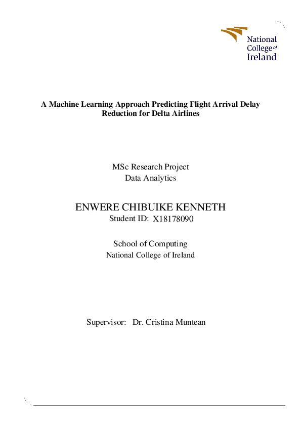 (PDF) A Machine Learning Approach Predicting Flight Arrival Delay Reduction for Delta Airlines