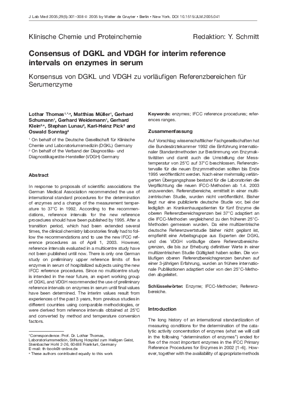 (PDF) Consensus of DGKL and VDGH for interim reference intervals on ...