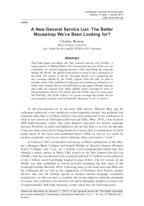 (PDF) A New General Service List: The Better Mousetrap We’ve Been ...