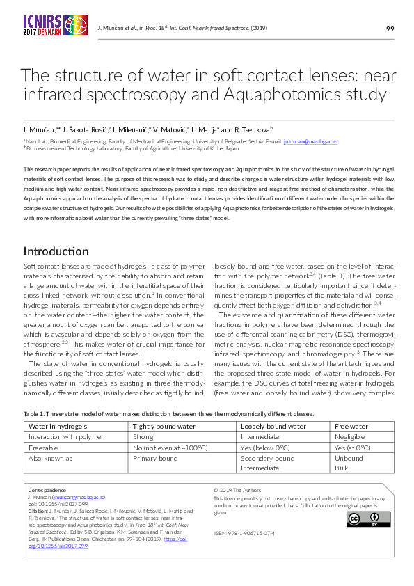 (PDF) The structure of water in soft contact lenses: near infrared ...