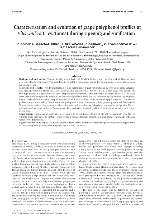(PDF) Characterisation and evolution of grape polyphenol profiles of ...