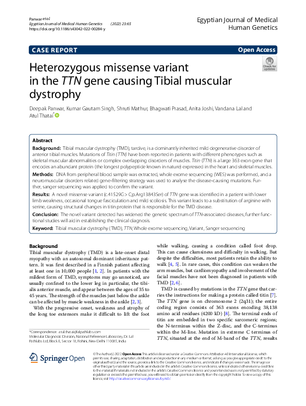 (PDF) Heterozygous missense variant in the TTN gene causing Tibial muscular dystrophy