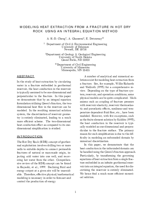 (PDF) Modeling Heat Extraction from a Fracture in Hot Dry Rock Using an Integral Equation Method