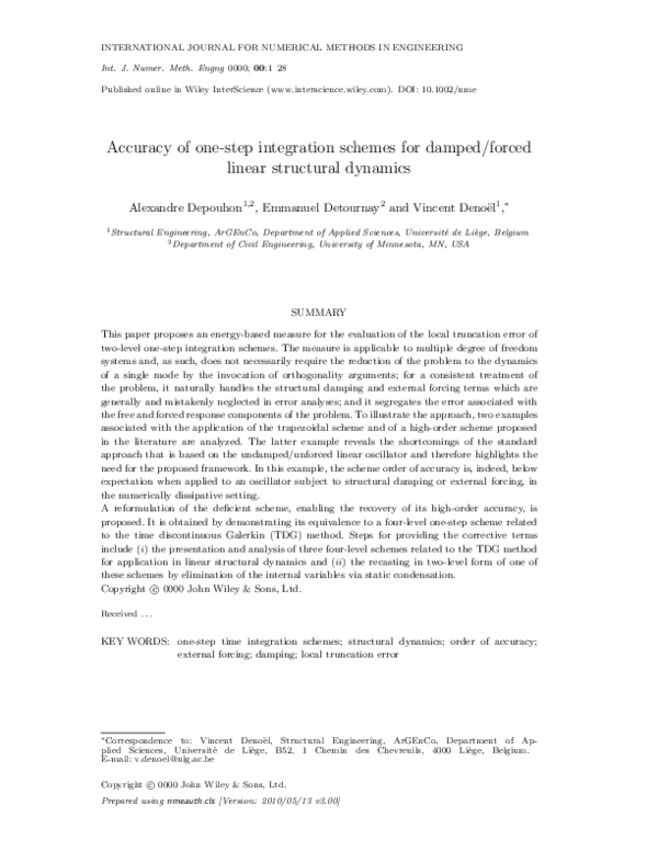 (PDF) Accuracy of one-step integration schemes for damped/forced linear structural dynamics