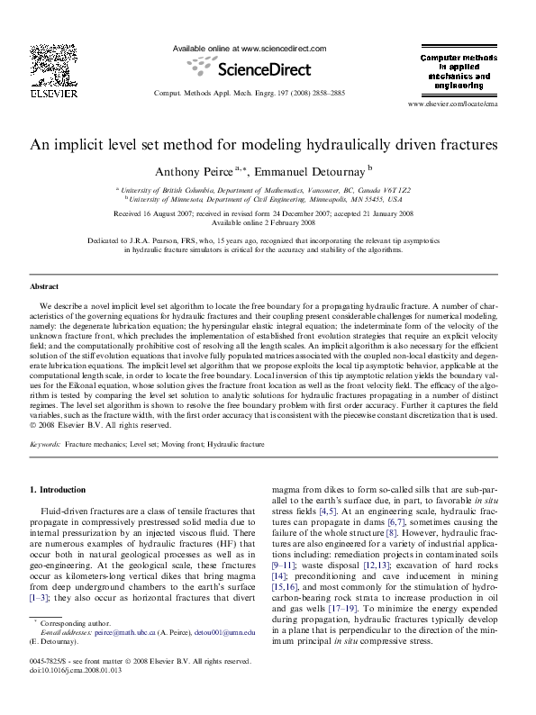 (PDF) An implicit level set method for modeling hydraulically driven fractures | emmanuel ...