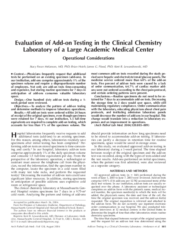 (PDF) Evaluation of add-on testing in the clinical chemistry laboratory ...