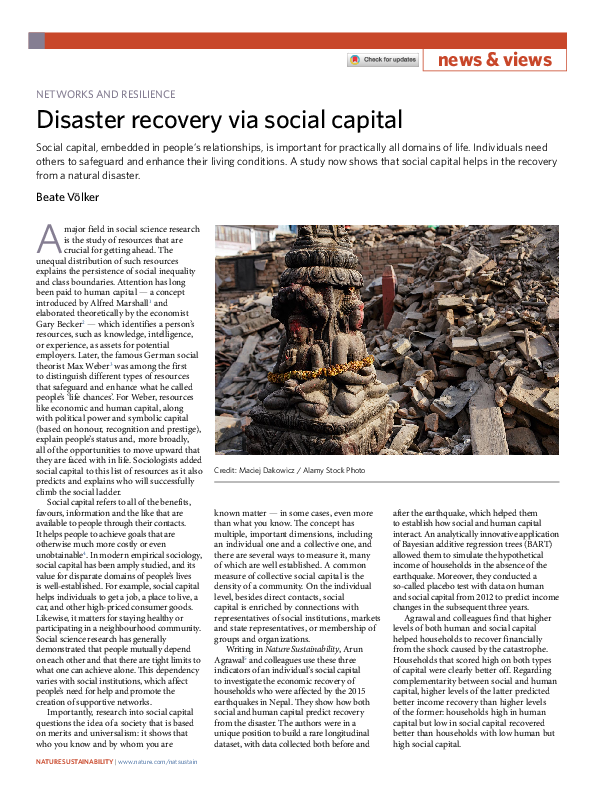 (PDF) Disaster recovery via social capital