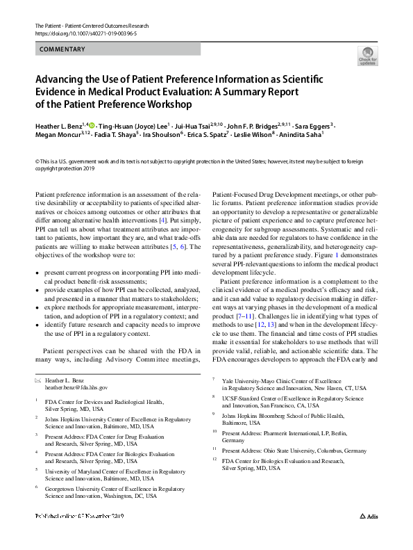 (PDF) Advancing the Use of Patient Preference Information as Scientific ...