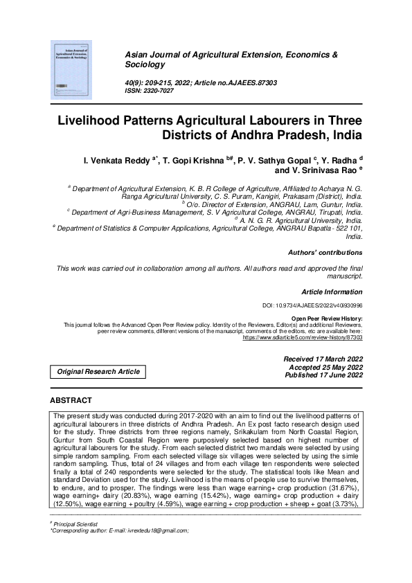 (PDF) Livelihood Patterns Agricultural Labourers in Three Districts of ...
