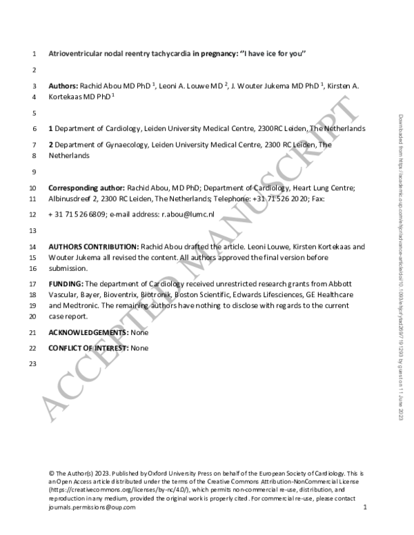 (PDF) Atrioventricular nodal reentry tachycardia in pregnancy: ‘I have ...