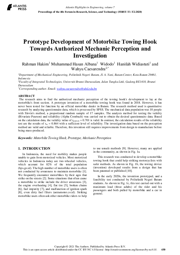 (PDF) Prototype Development of Motorbike Towing Hook Towards Authorized Mechanic Perception and ...