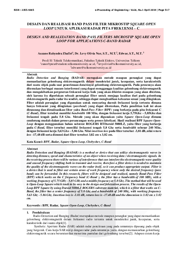 (PDF) Desain Dan Realisasi Band Pass Filter Mikrostip Square Open Loop ...