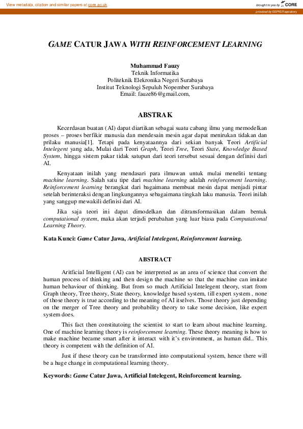 (PDF) Pembuatan Game Catur Jawa dengan Menggunakan Reinforcement Learning