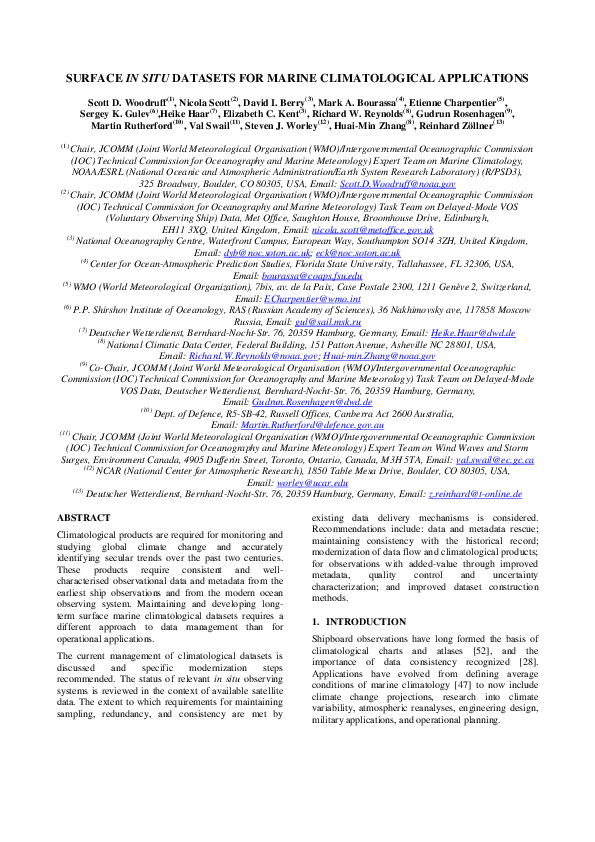 (PDF) Surface In situ Datasets for Marine Climatological Applications ...