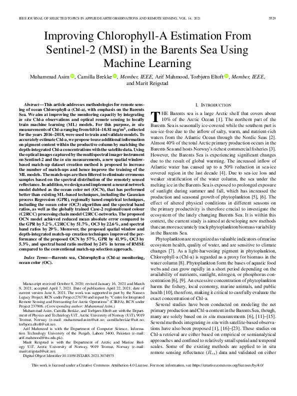 (PDF) Improving Chlorophyll-A Estimation From Sentinel-2 (MSI) in the Barents Sea Using Machine ...