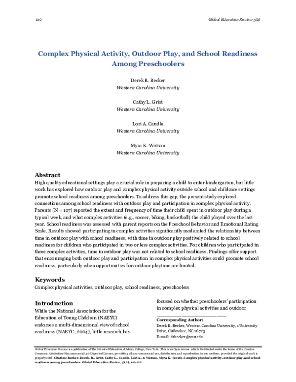 (PDF) Complex Physical Activity, Outdoor Play, and School Readiness ...