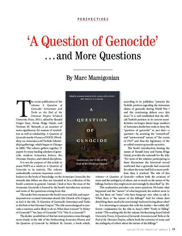 (PDF) A Question of Genocide and More Questions