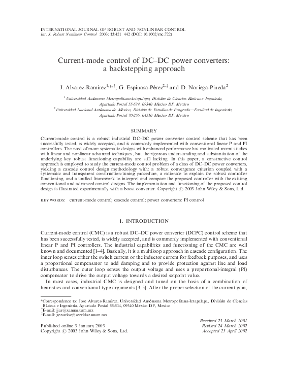(PDF) Current-mode control of DC-DC power converters: a backstepping approach